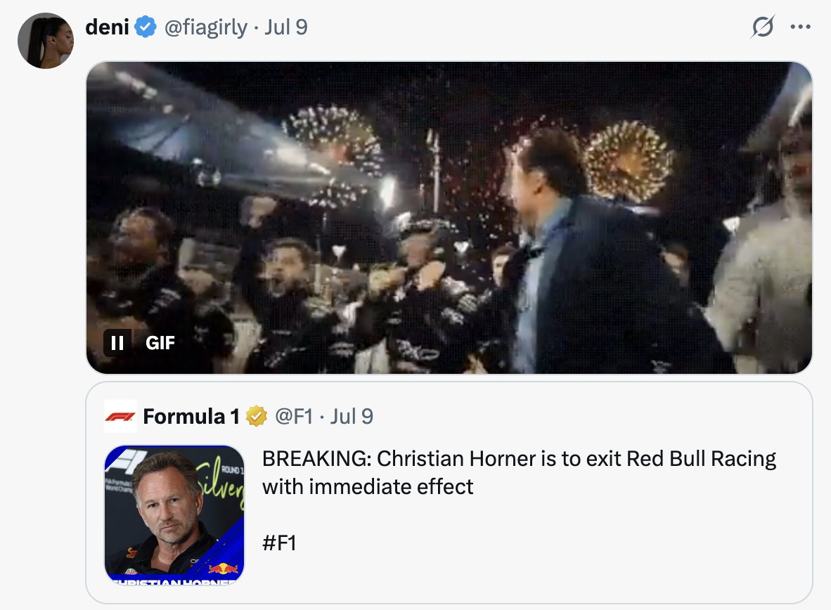 July 9th, 2025 tweet by @fiagirly | F1: The Movie Fireworks Celebration ...