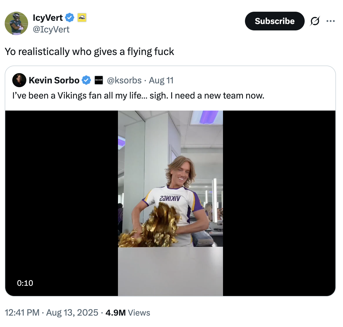 Yo realistically who gives a flying f--- | Vikings Male Cheerleaders ...