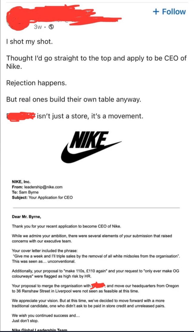 A fake rejection letter | That Happened | Know Your Meme