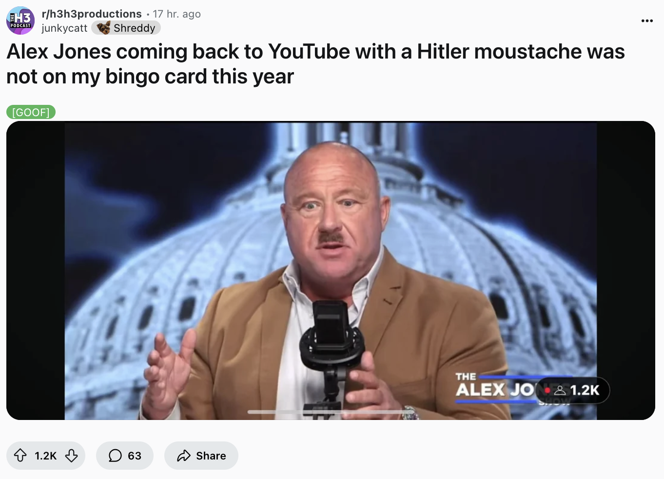 Post on /r/H3H3productions | Alex Jones's Hitler Mustache | Know Your Meme