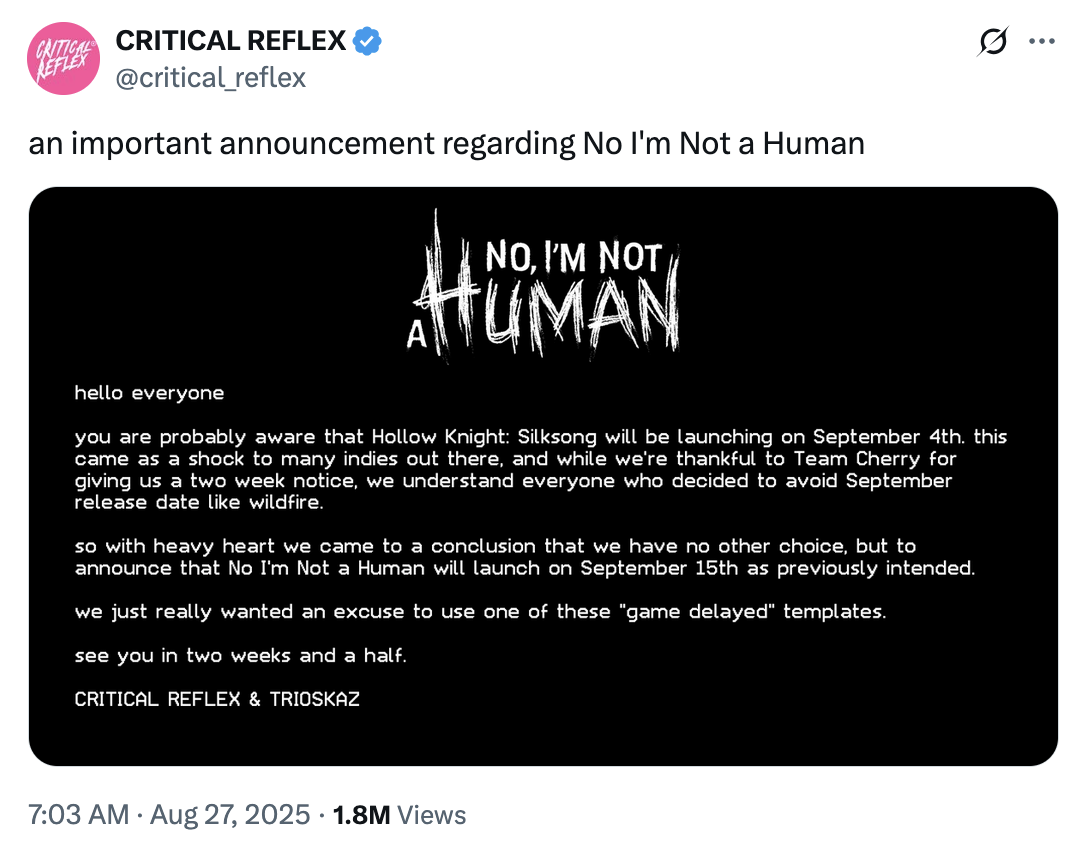 August 27th, 2025 tweet by @critical_reflex | No, I'm Not A Human ...