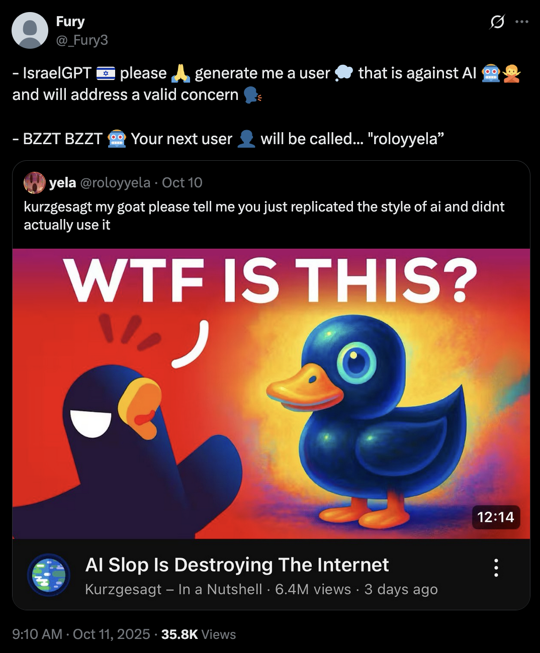 October 11th, 2025 tweet by @_Fury3 | Know Your Meme