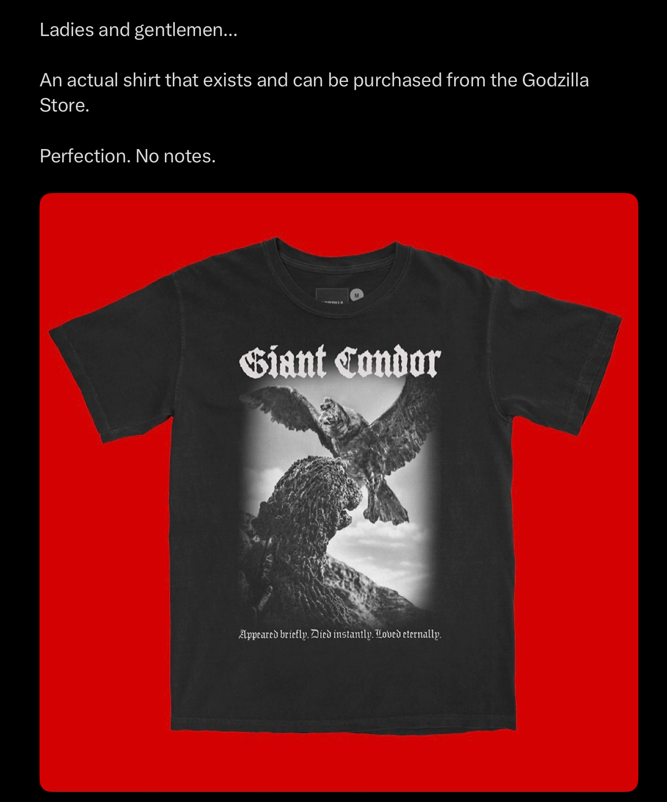 Giant condor shirt | Godzilla | Know Your Meme