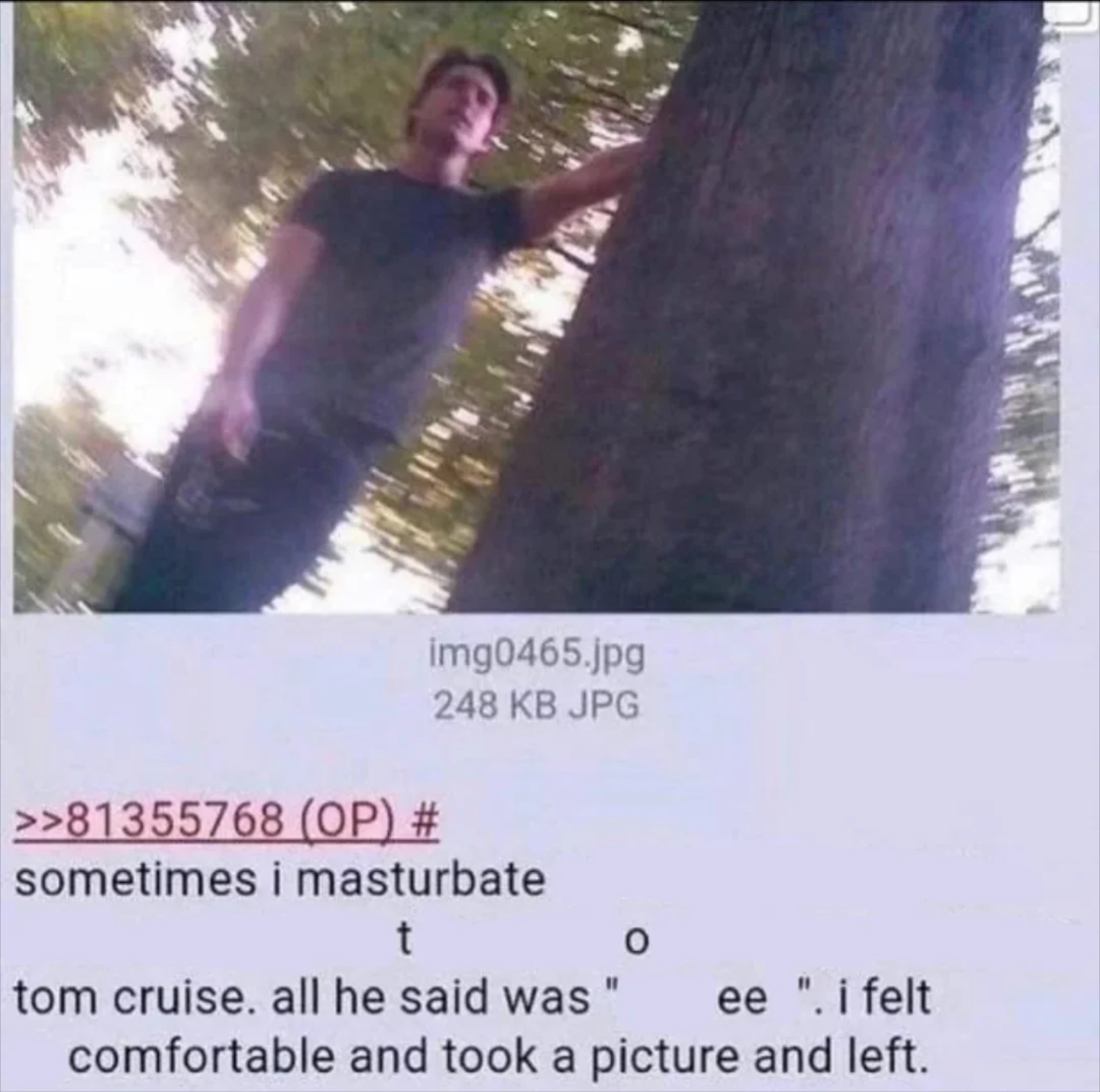 All he said was ee | Tom Cruise "Proceed" / Leaning On Tree 4chan Post ...