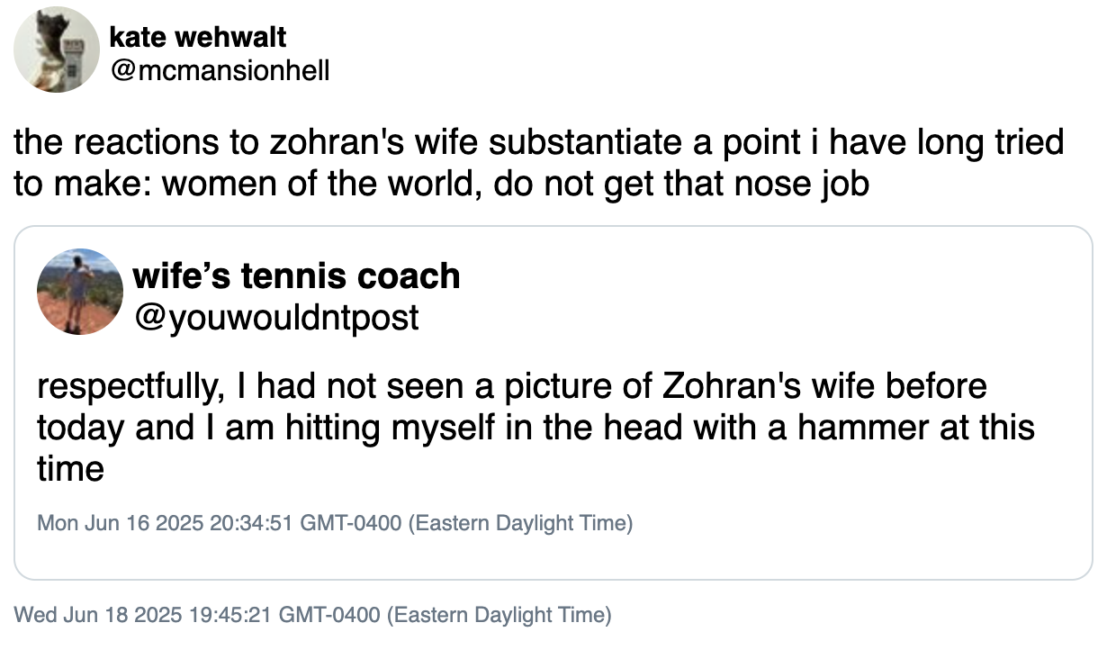 the reactions to zohran's wife substantiate a point i have long tried ...
