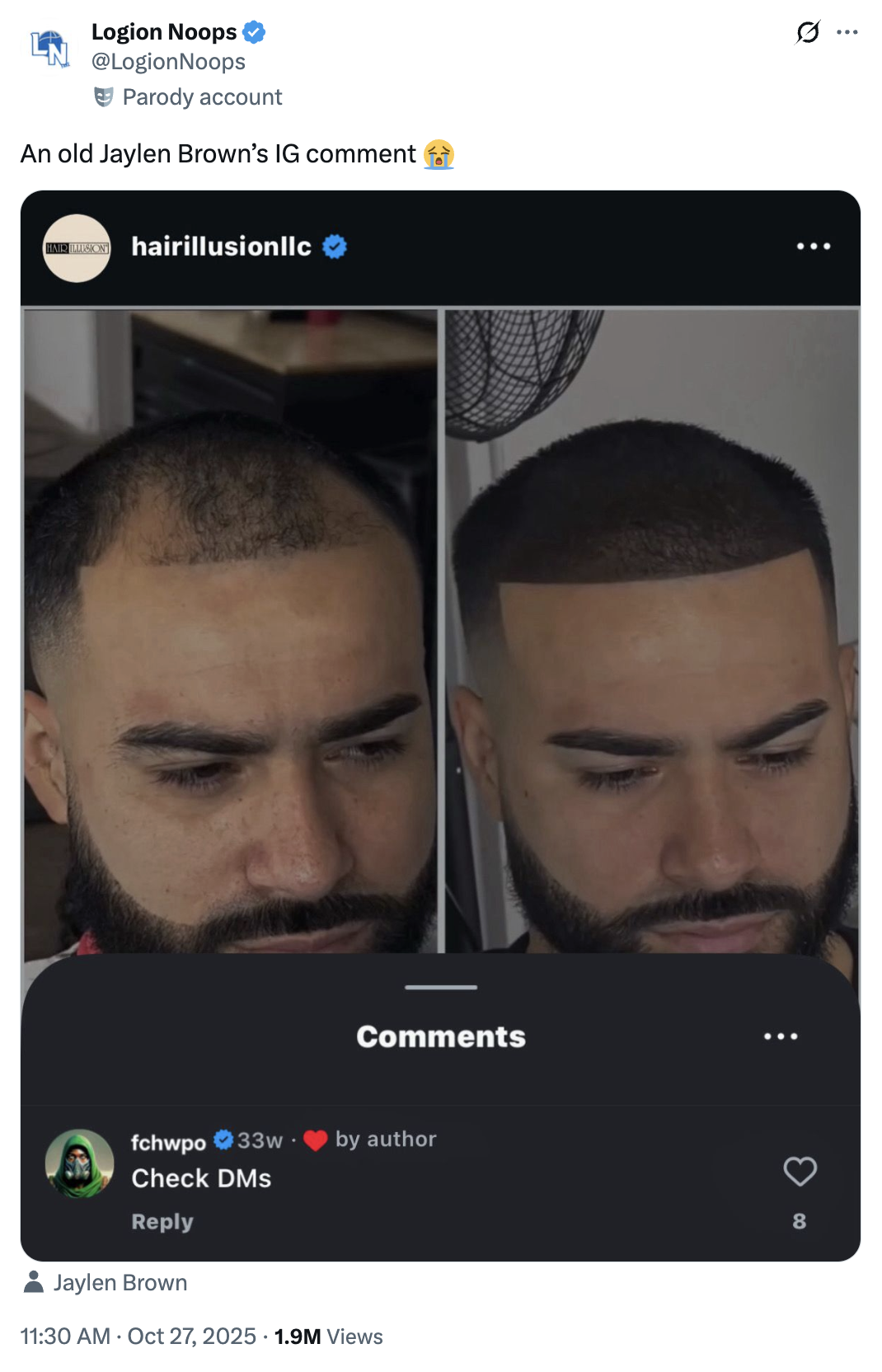 An old Jaylen Brown’s IG comment 😭 | Jaylen Brown's Fake Hairline ...
