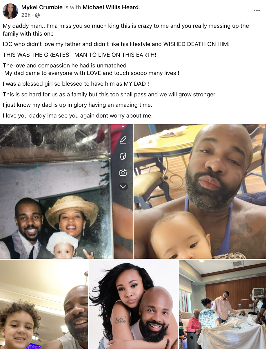 LoveAndLightTv Death Announcement Facebook Post from daughter Mykel Crumbie | LoveAndLightTv ...