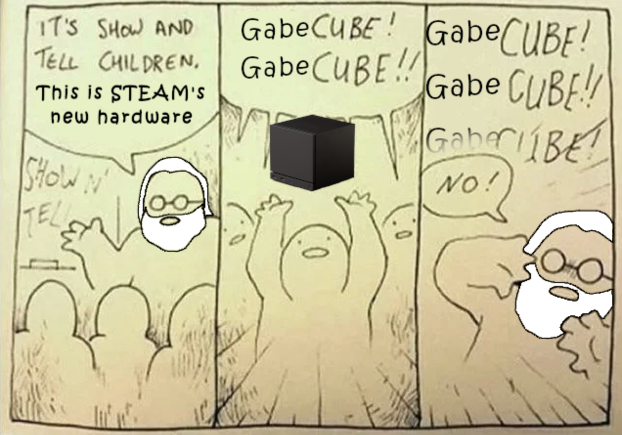 Redditor u/wild_dog's Gabe Cube post | Steam Machine / Steam Cube / Gabe Cube | Know Your Meme