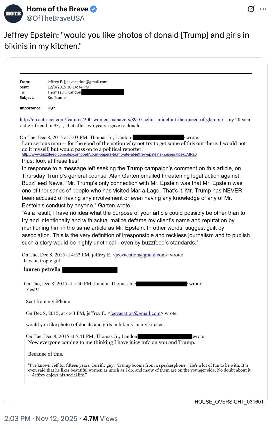 Jeffrey Epstein: "would you like photos of donald [Trump] and girls in ...