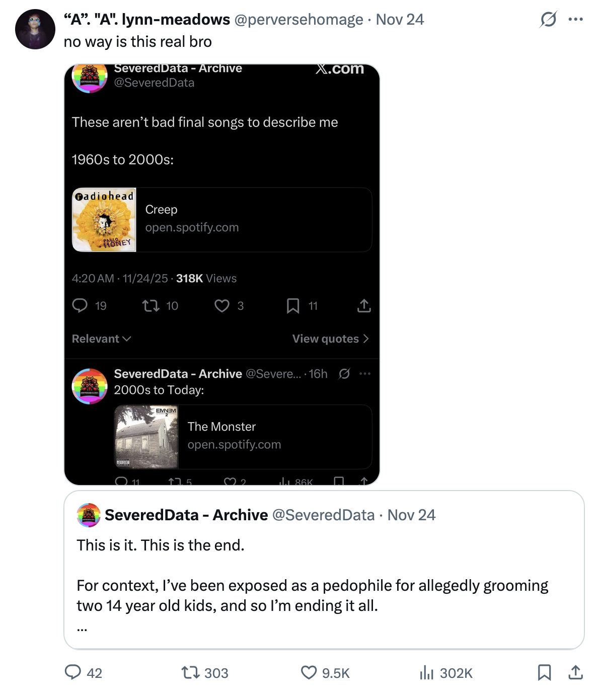 November 24th, 2025 tweet by @perversehomage | Know Your Meme
