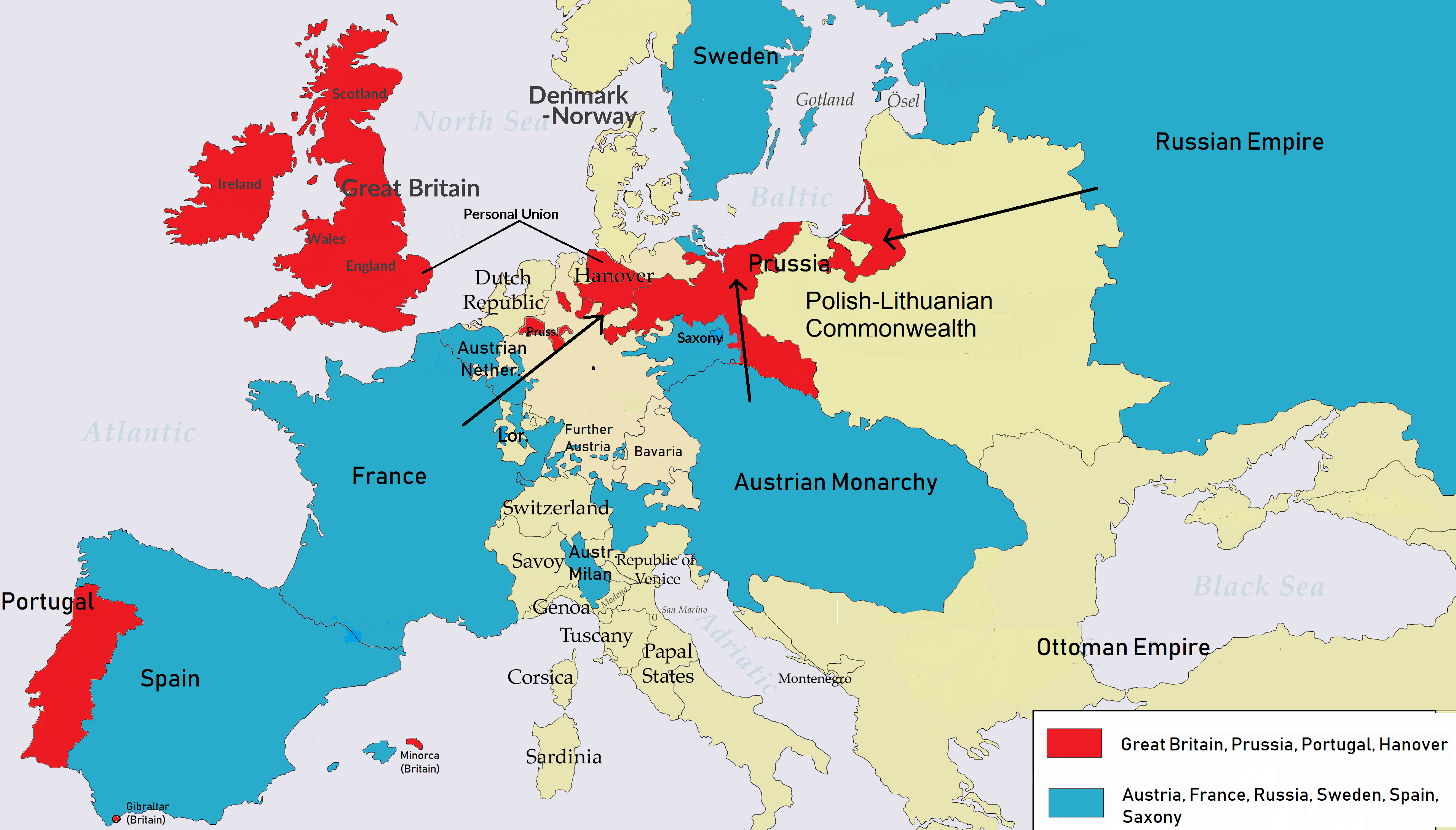If one counts Seven Years' War as WW1, then Germany/Prussia is main ...