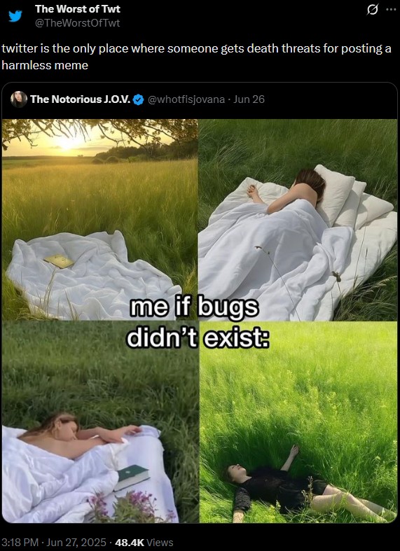 twitter is the only place where someone gets death threats for posting ...