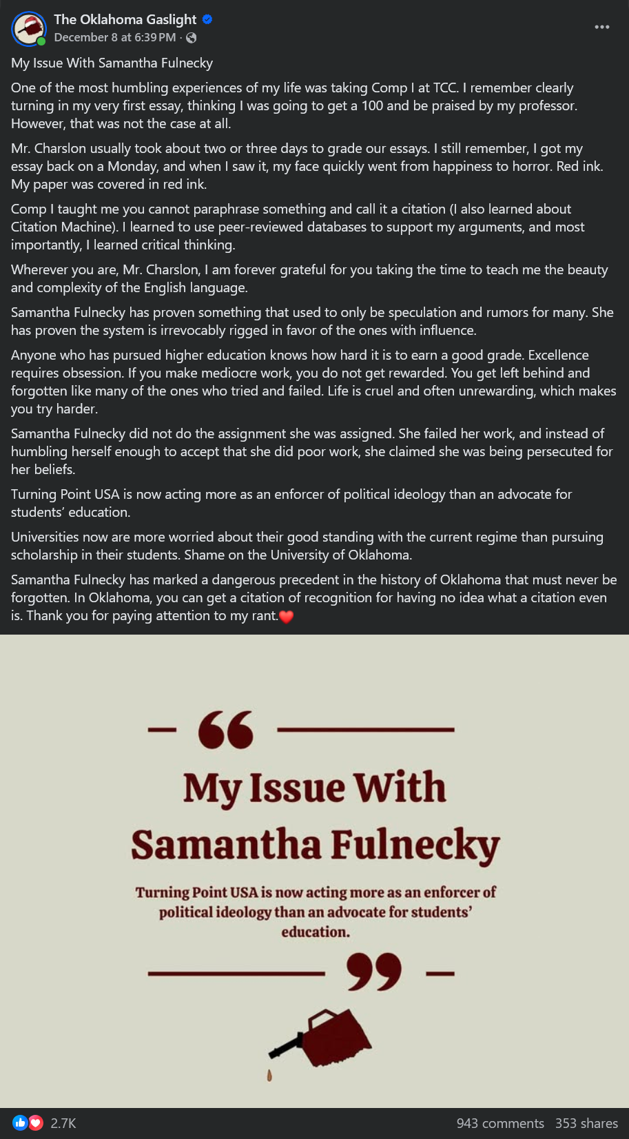 The Oklahoma Gaslight: My Issue With Samantha Fulnecky | Know Your Meme