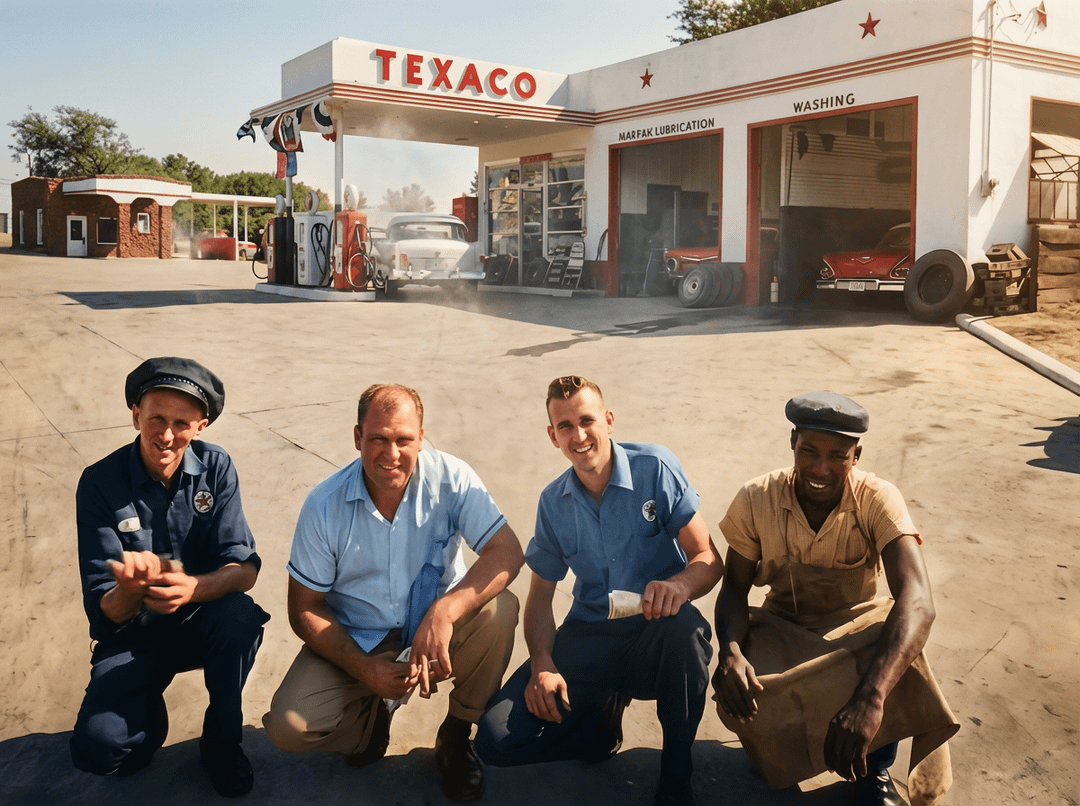 At the gas station, Texas, 1954 | Know Your Meme