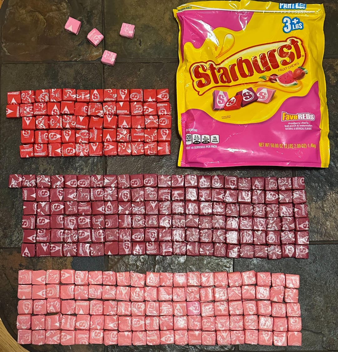 127 fruit punch, 100 watermelon, 57 cherry, 4 strawberry, in a 3lb bag ...