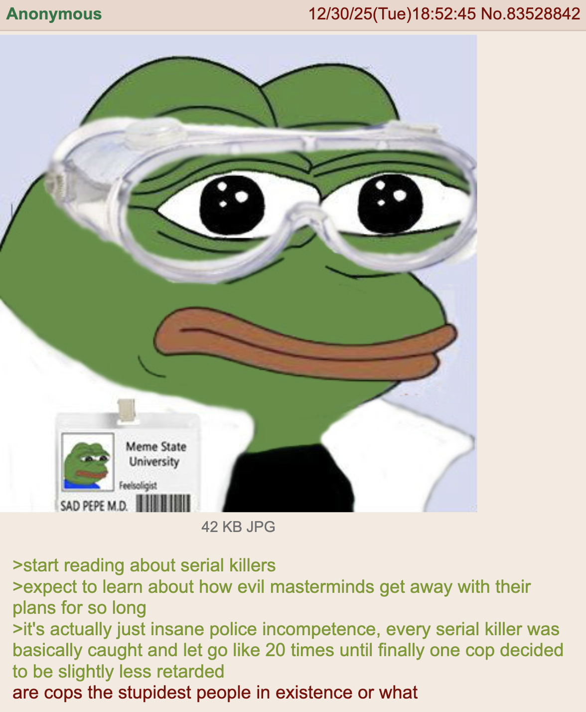 Anon on serial killers. | /r/Greentext | Know Your Meme