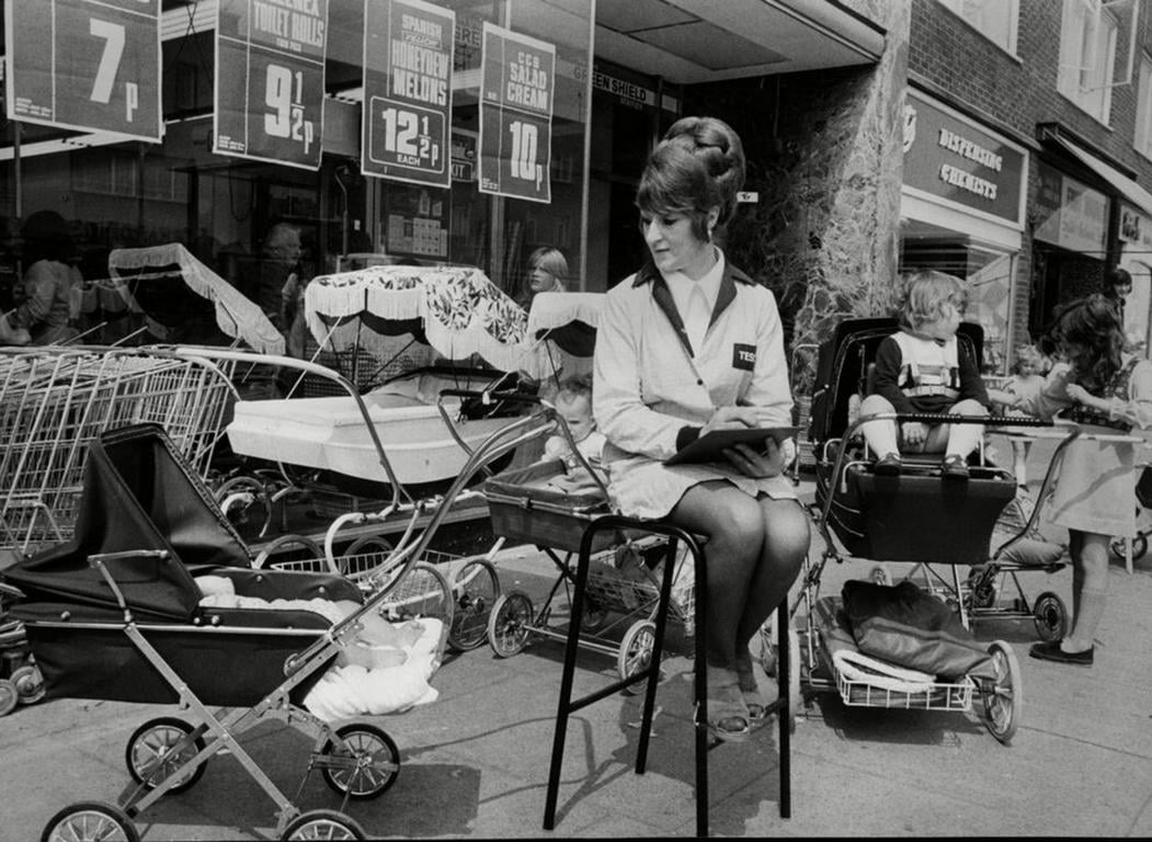 A woman watches over babies in strollers, 1973 | Know Your Meme