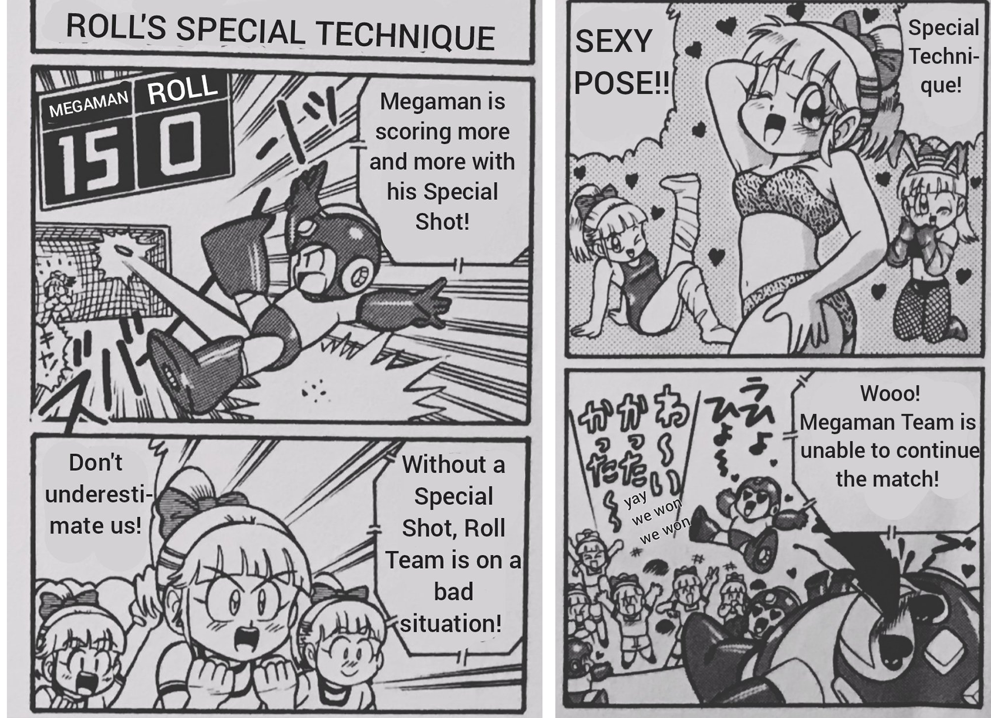 Mega Man Soccer, from Rockman 4Koma Dai Koushin manga: Roll's team uses ...