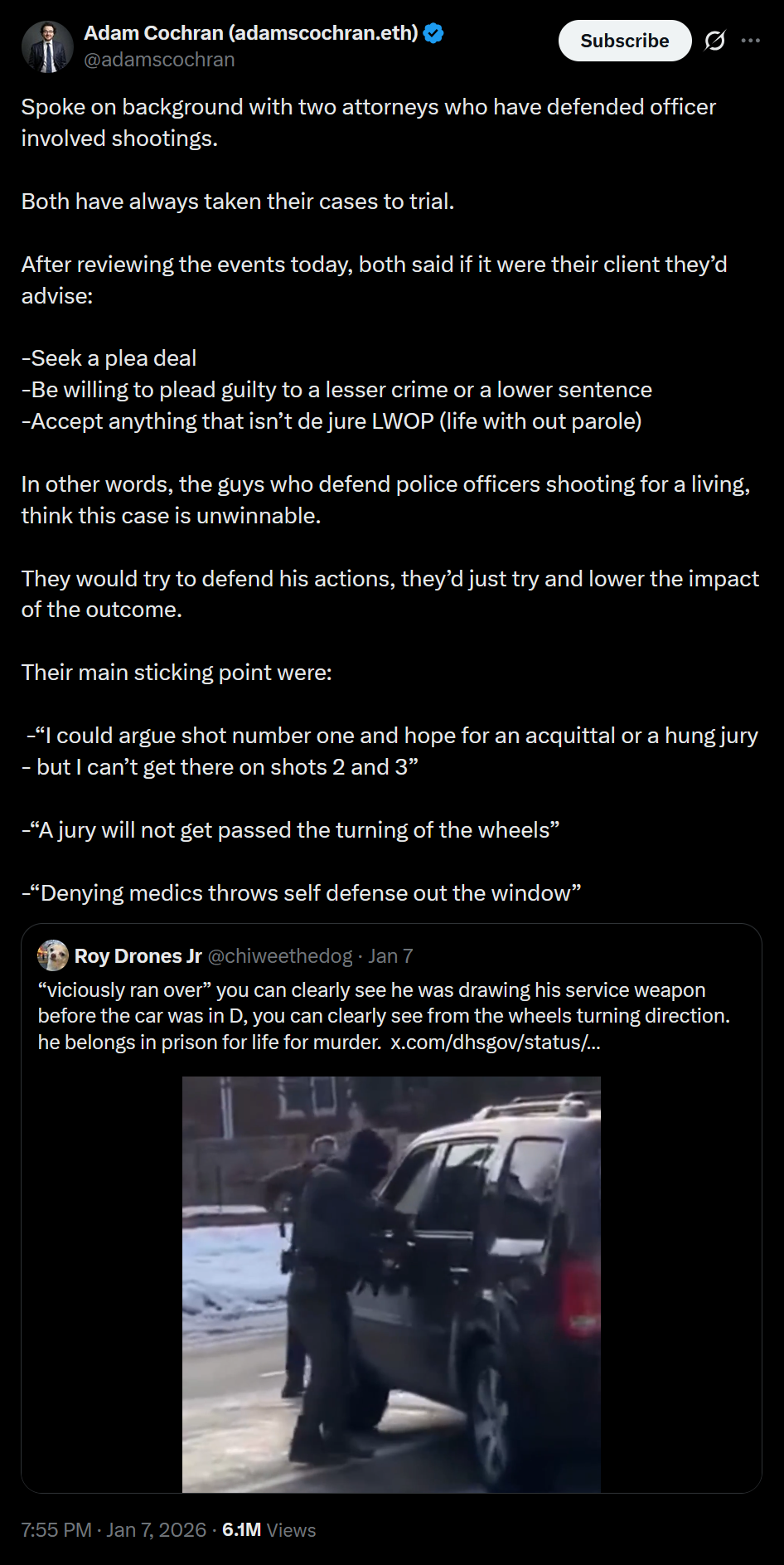 Adam Cochran January 7th tweet "Spoke on background with two attorneys ...