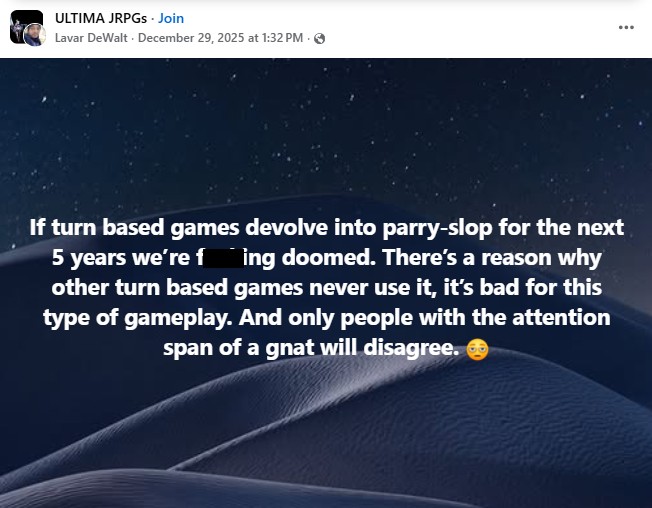 If turn based games devolve into parry-slop for the next 5 years we’re ...