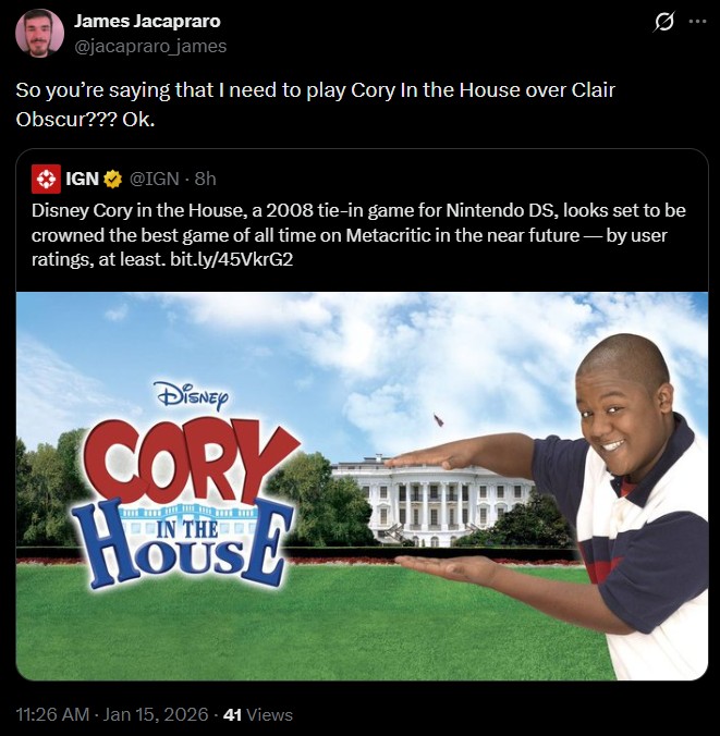 So you’re saying that I need to play Cory In the House over Clair ...