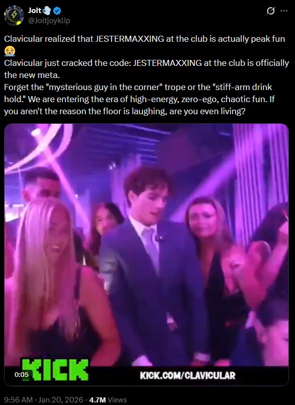 Clavicular realized that JESTERMAXXING at the club is actually peak fun ...
