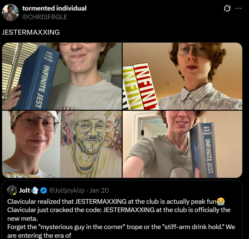 infinite jest(er)maxxing | Jestermaxxing | Know Your Meme