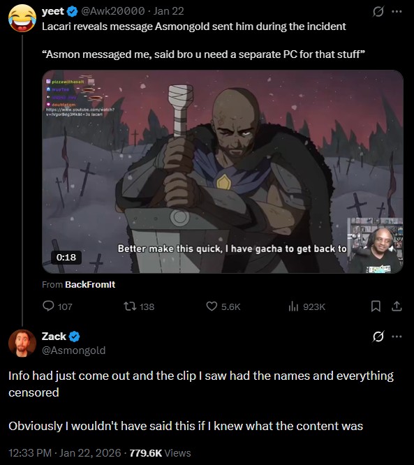 Asmongold Clarifies Lacari 2nd PC Comments | Lacari Notepad Controversy ...