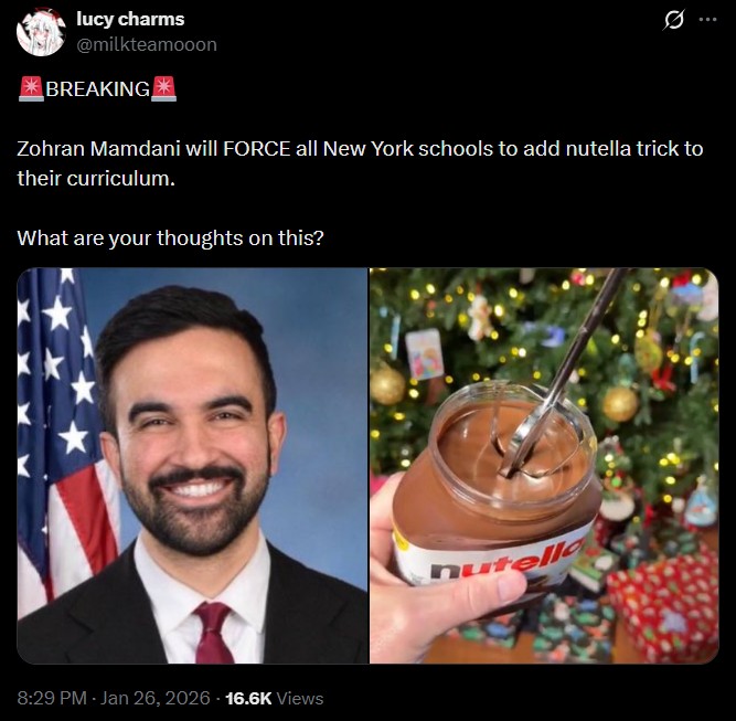Zohran Mamdani will FORCE all New York schools to add nutella trick to ...