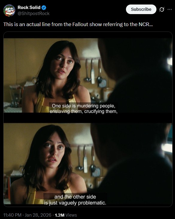 This is an actual line from the Fallout show referring to the NCR ...