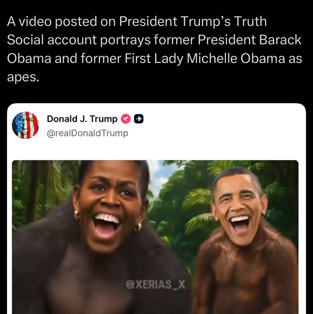 Trump posts racist meme of the Obama’s as apes on truth social | Know ...