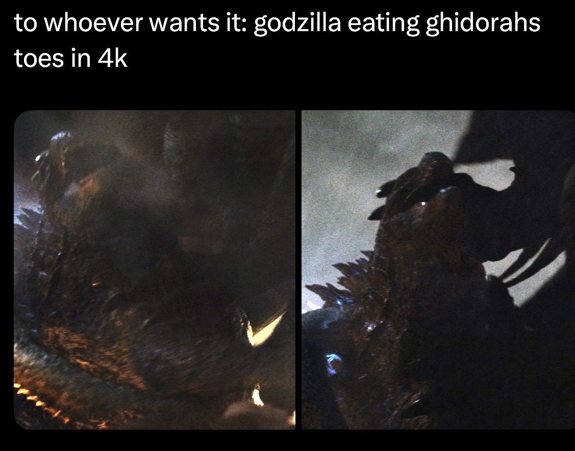 Godzilla eating Ghidorahs toes in 4k | Know Your Meme