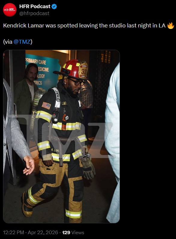 Kendrick Lamar was spotted leaving the studio last night in LA 🔥 ...