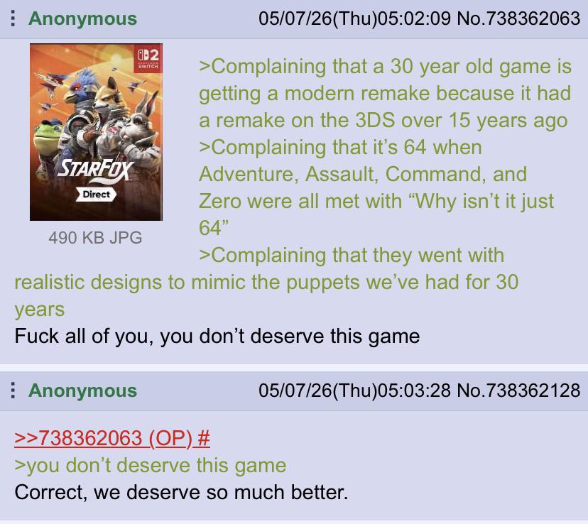 Anon on the Star Fox 64 Remake Nmb. 15 | /r/Greentext | Know Your Meme